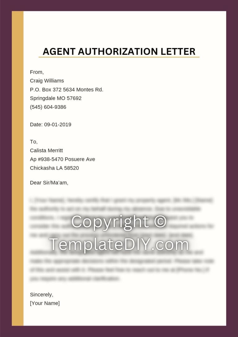 Agent Authorization Letter Sample with Examples [Word]