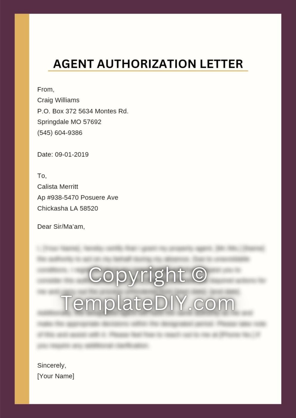 Agent Authorization Letter Sample with Examples [Word]