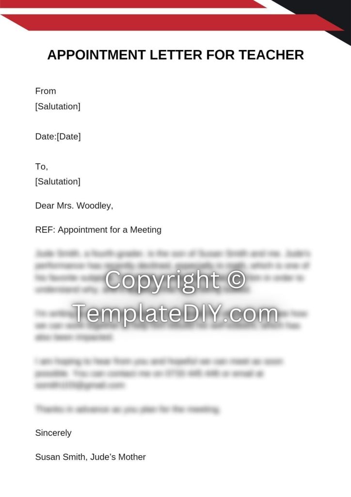 Appointment Letter for Teacher Sample with Examples [Word]