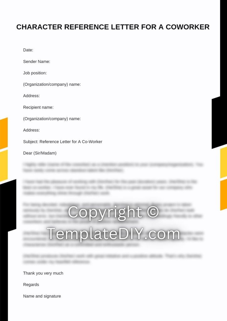 Coworker Character Reference Letter Sample & Template