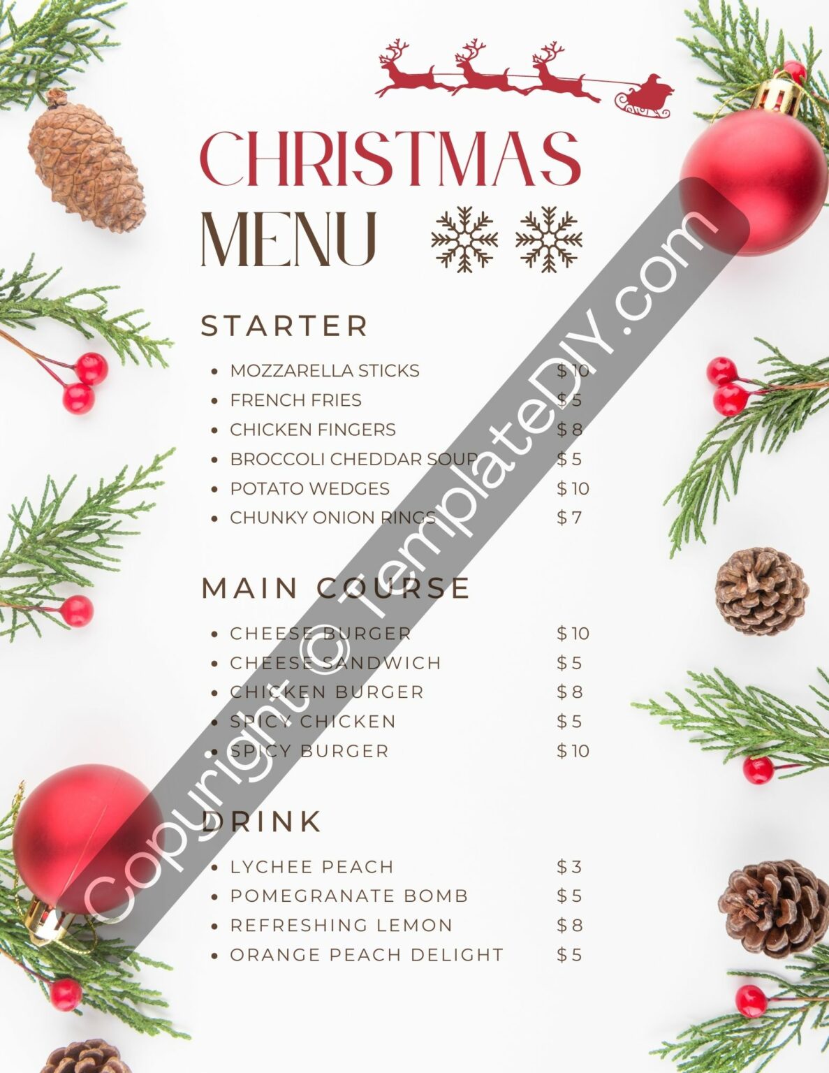 Christmas Menu Printable Template PDF, Word [Editable]