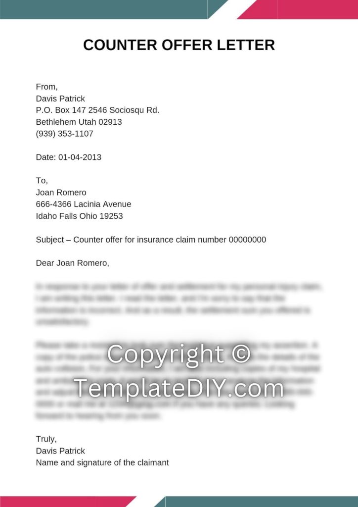 Counter Offer Letter Sample with Examples [Word Editable]