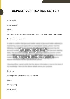 Easy Deposit Verification Letter Template – Instant Download
