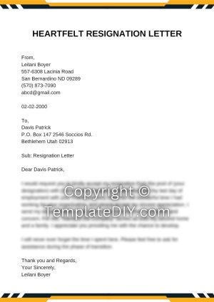 Heartfelt Resignation Letter Sample with Examples [Word]