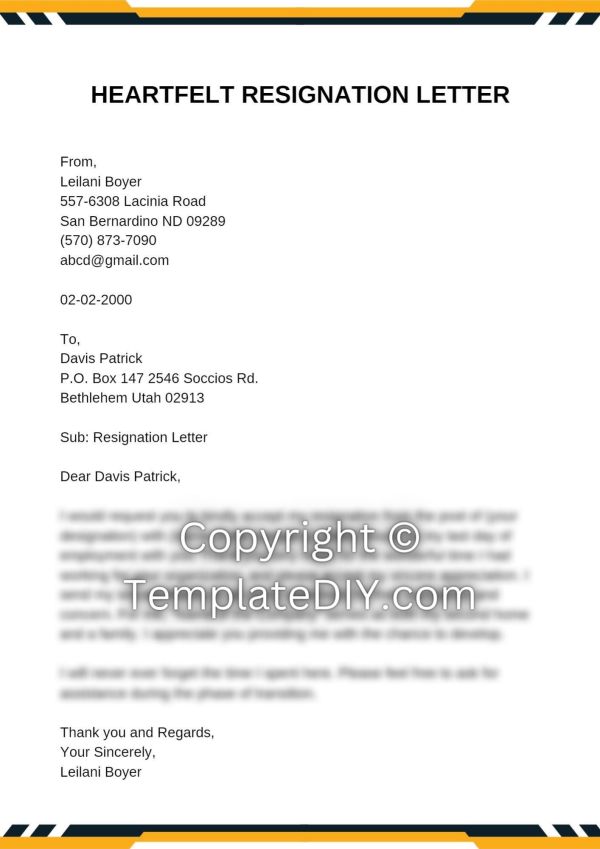 Heartfelt Resignation Letter Sample with Examples [Word]