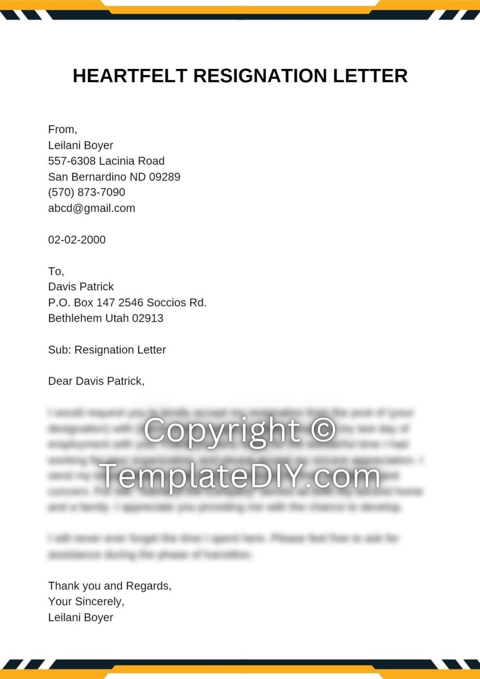 Heartfelt Resignation Letter Sample with Examples [Word]