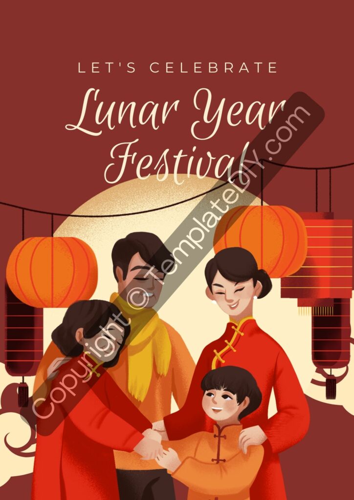 Lunar New Year Cards Template Printable in PDF, Word
