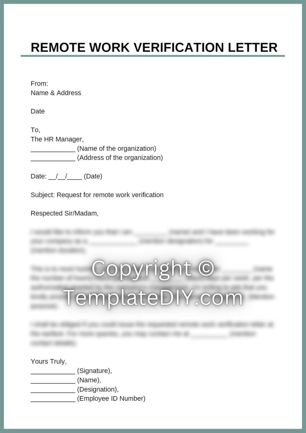 Remote Work Verification Letter Template | Easy Download