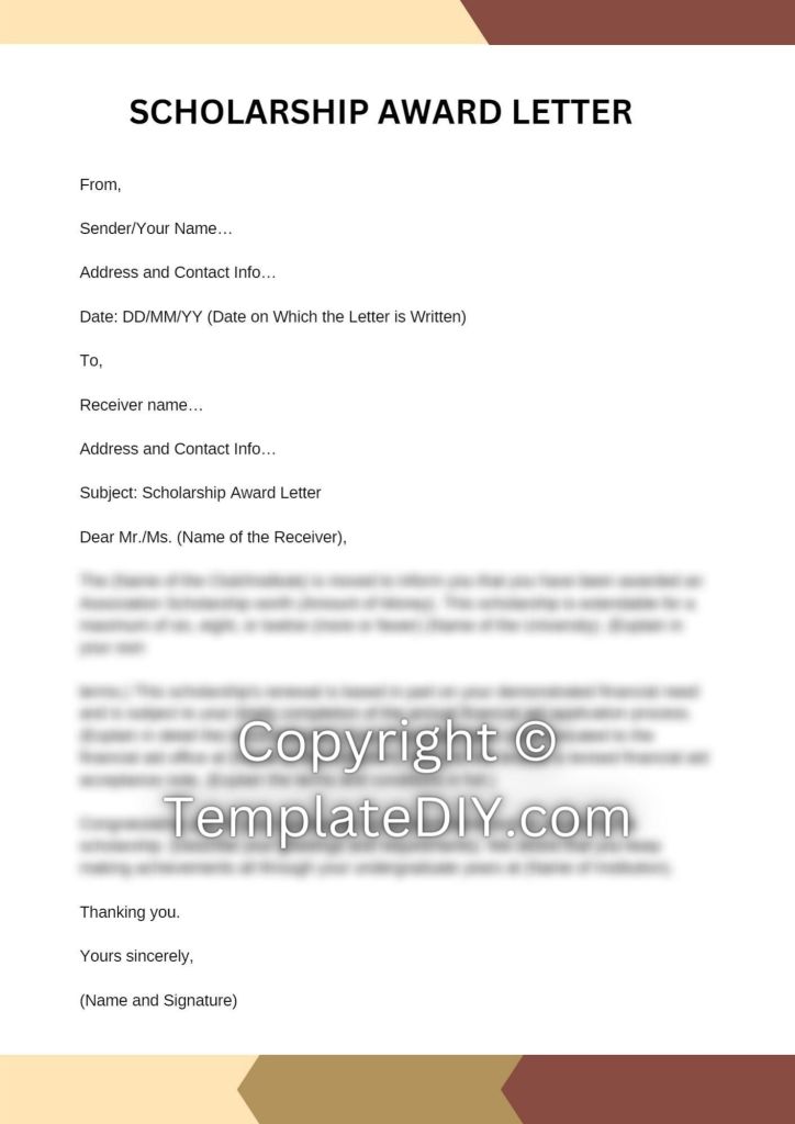 Scholarship Award Letter Sample PDF & Word Template