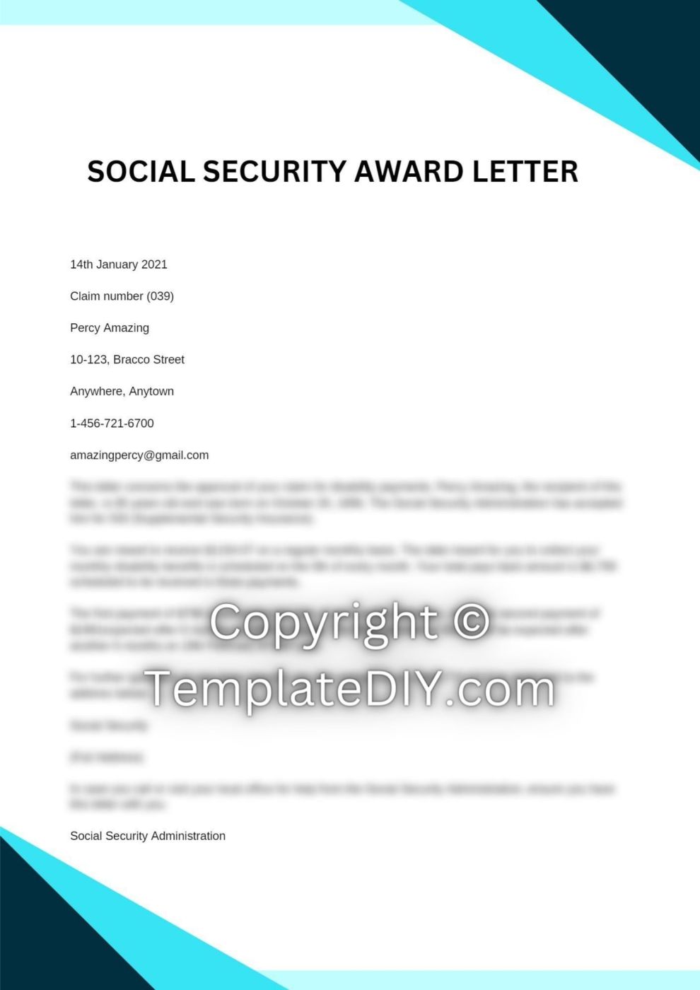 Social Security Award Letter Sample with Examples [Word]