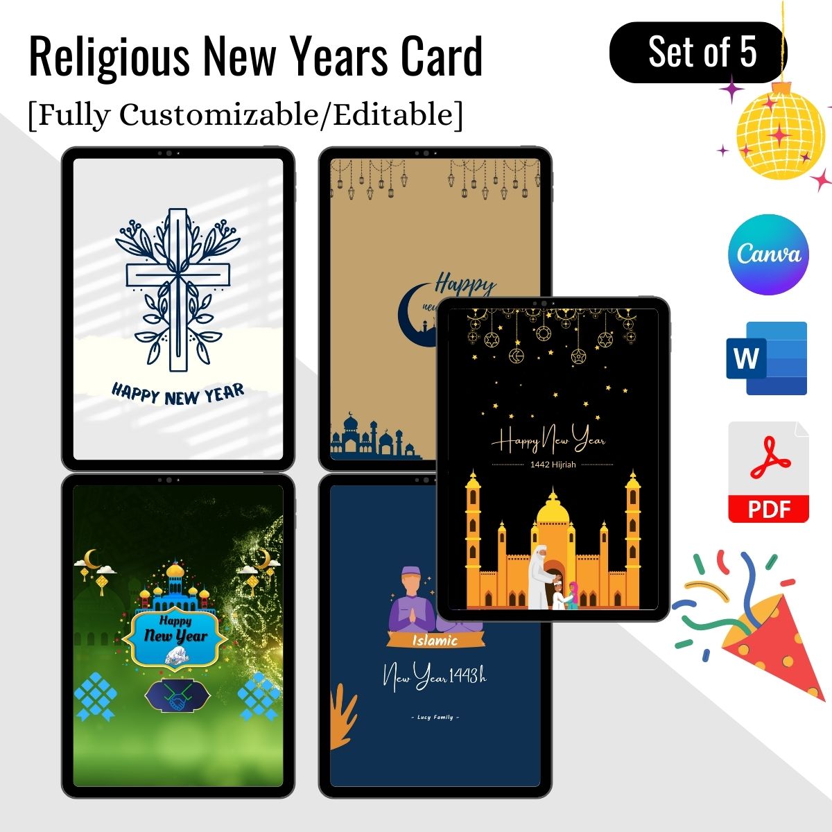 Religious New Year Cards Template Printable in PDF, Word