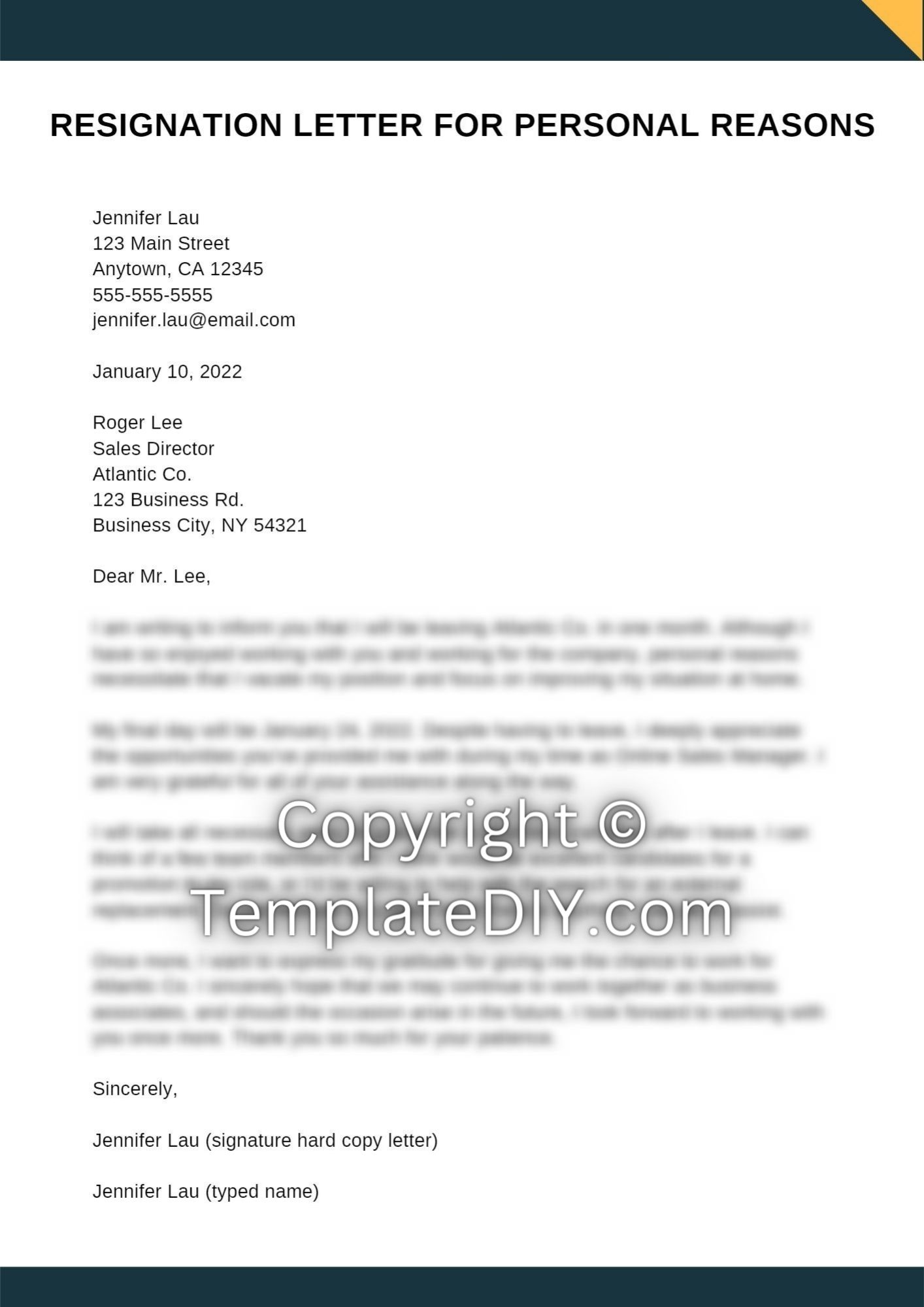 Resignation Letter Family Reason