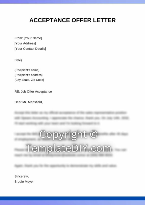Acceptance Offer Letter Sample with Examples [Word]