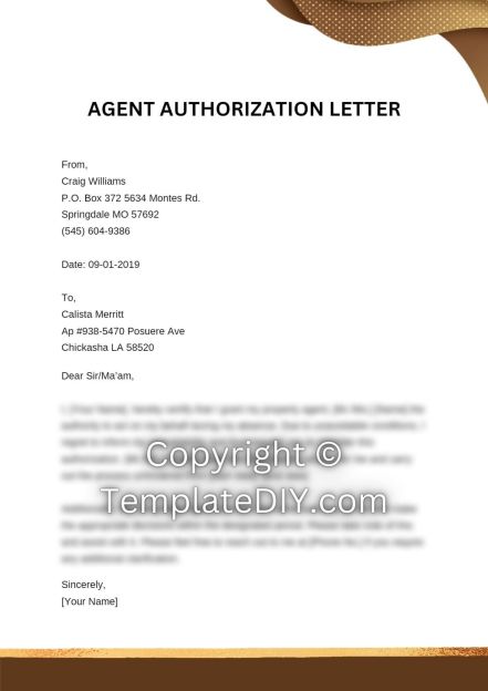 Agent Authorization Letter Sample with Examples [Word]