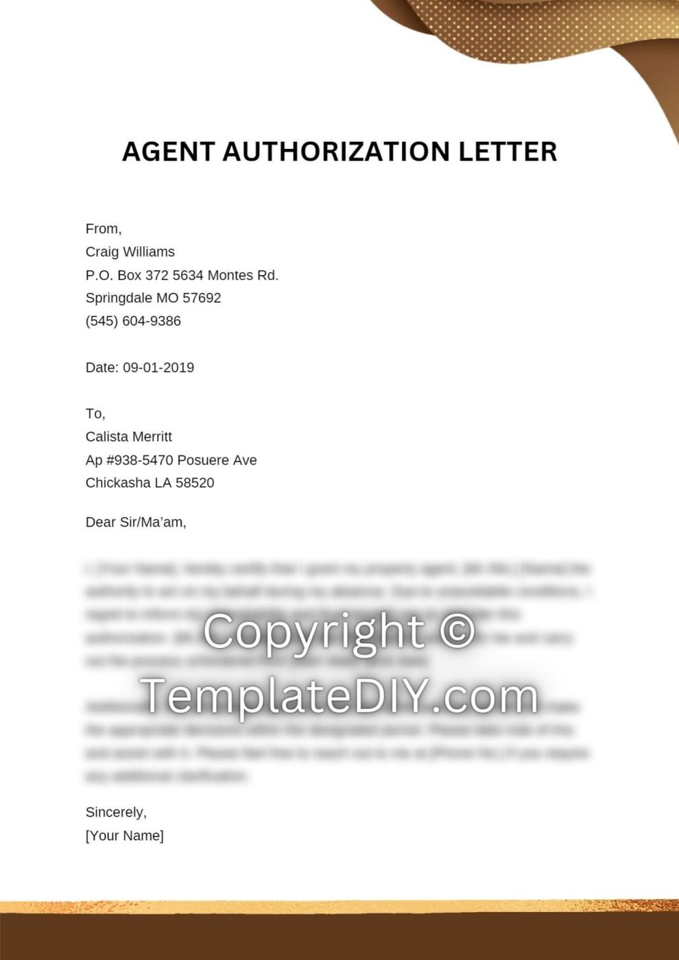 Agent Authorization Letter Sample with Examples [Word]