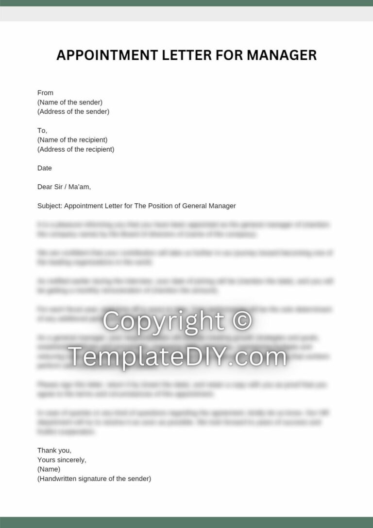 Appointment Letter for Manager Sample and Examples [Word]