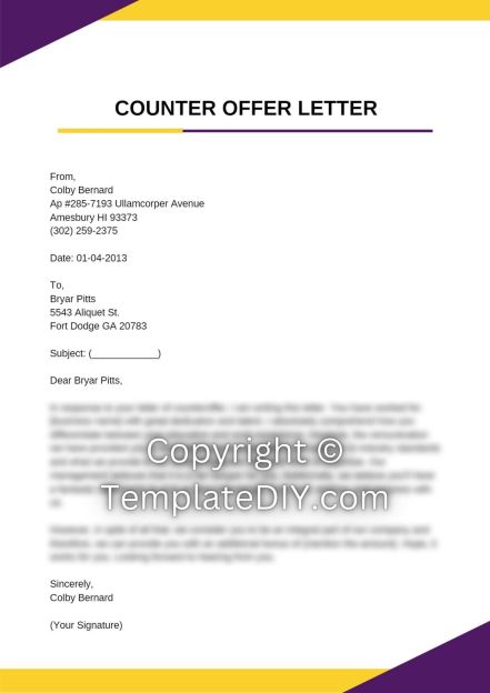 Counter Offer Letter Sample with Examples [Word Editable]