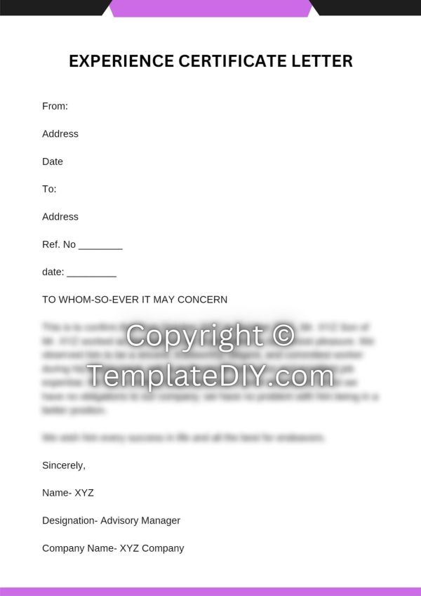 Experience Certificate Letter Sample with Examples [Word]
