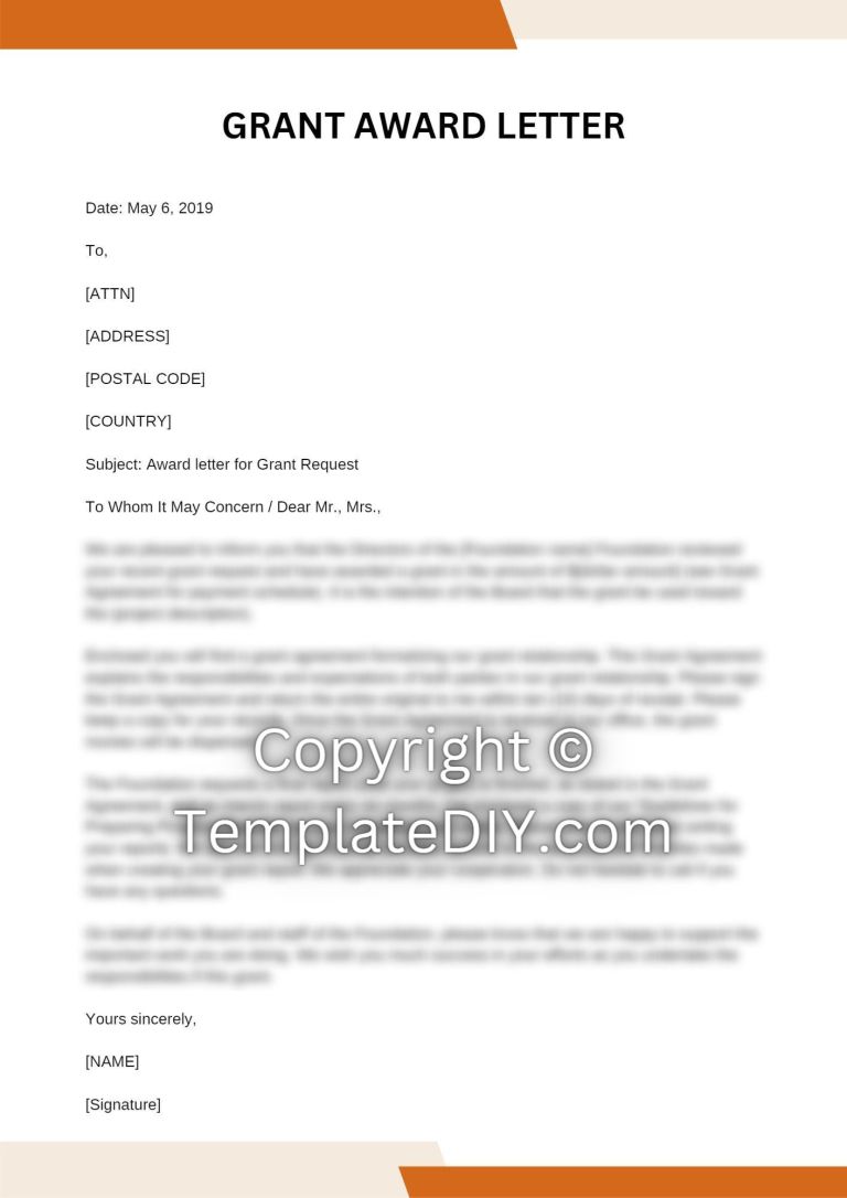 Grant Award Letter Sample with Examples [Word Editable]