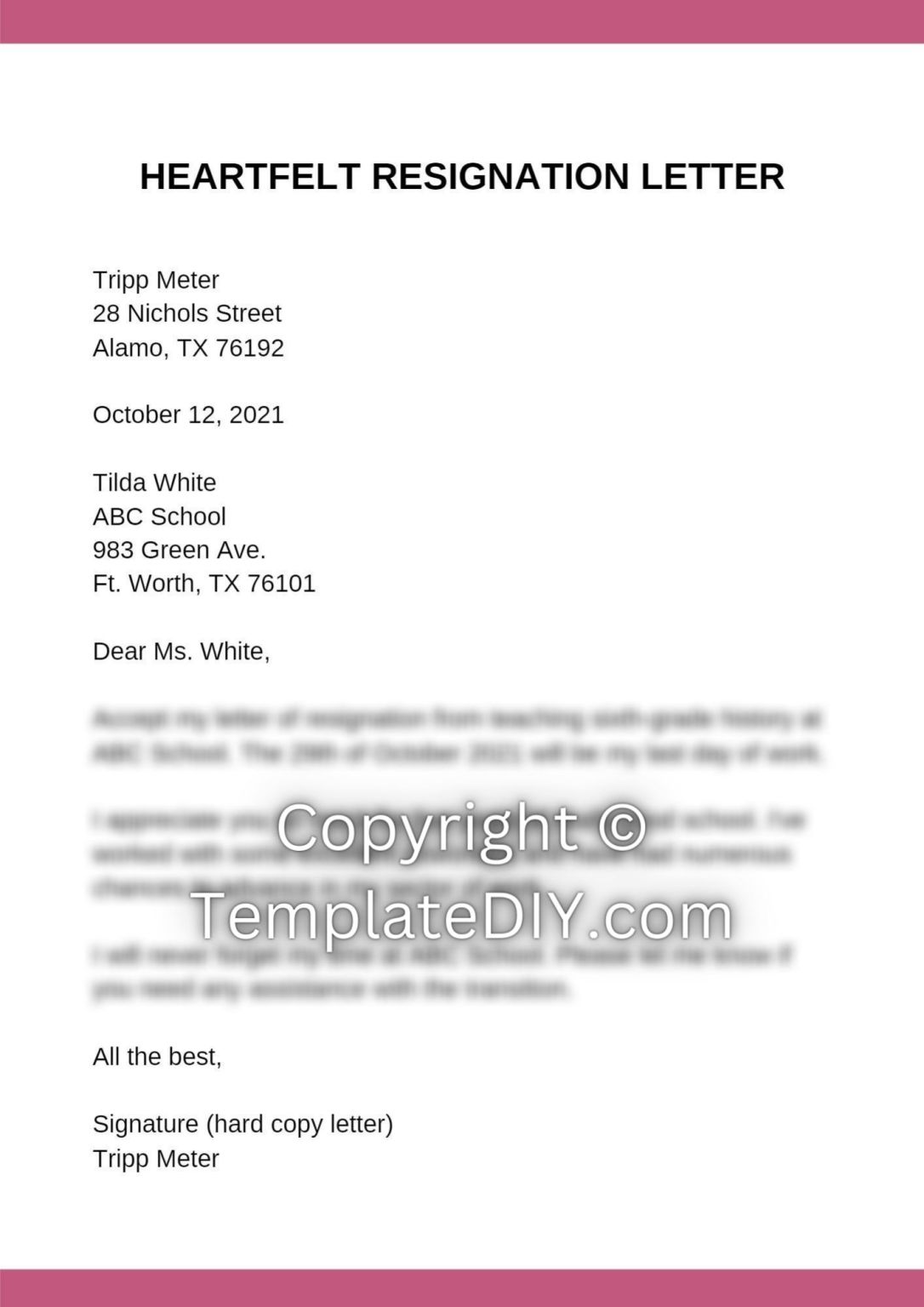 Heartfelt Resignation Letter Sample with Examples [Word]