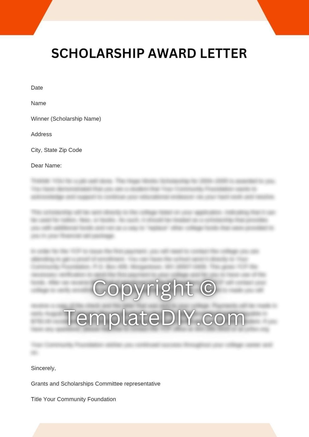 Scholarship Award Letter Sample PDF & Word Template