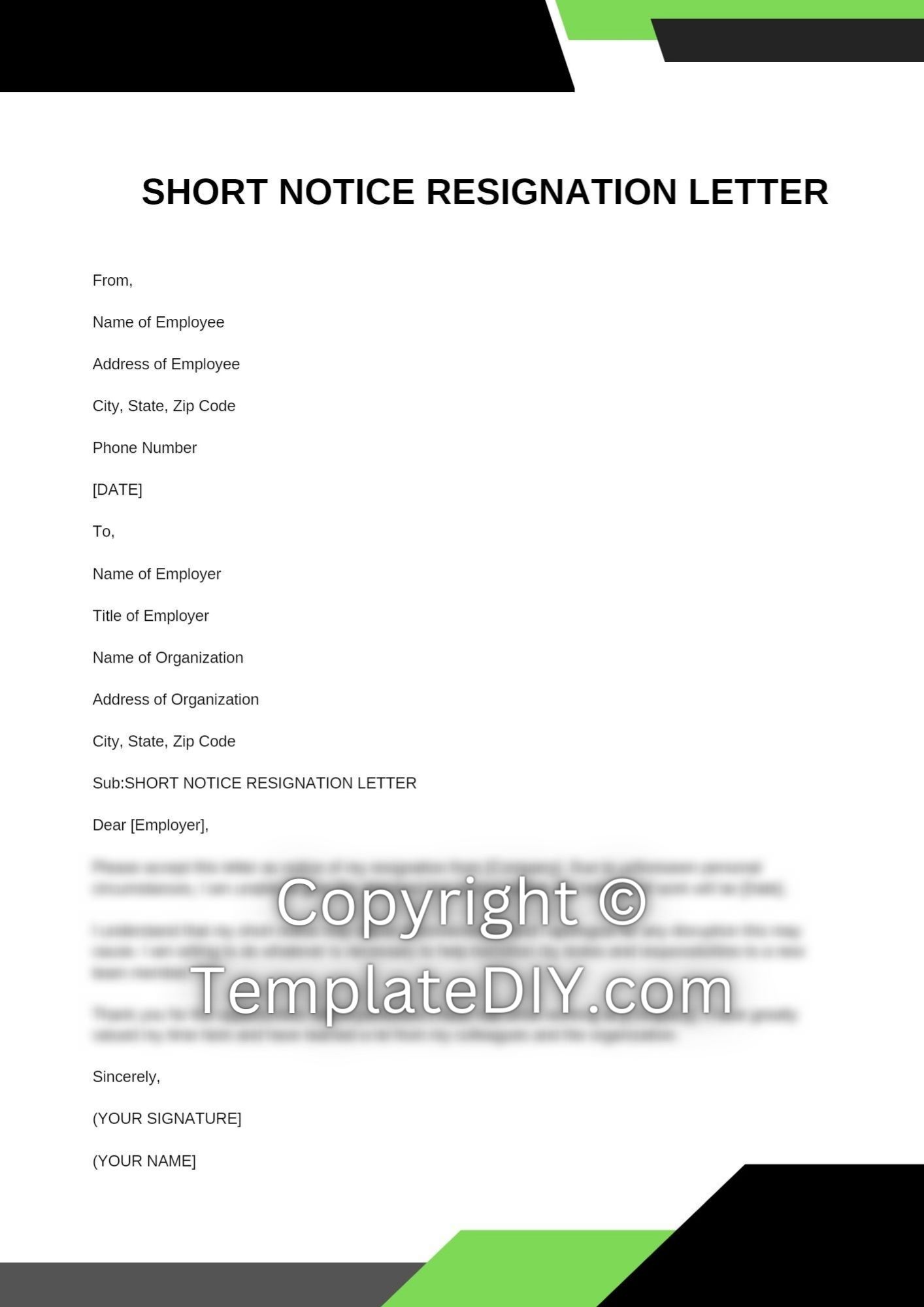 Resignation Letter Short