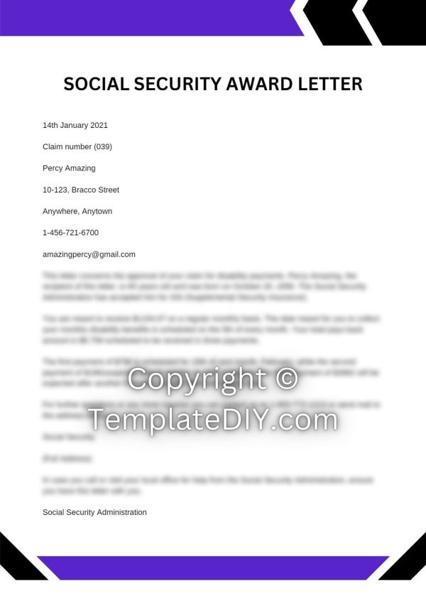 Social Security Award Letter Sample with Examples [Word]