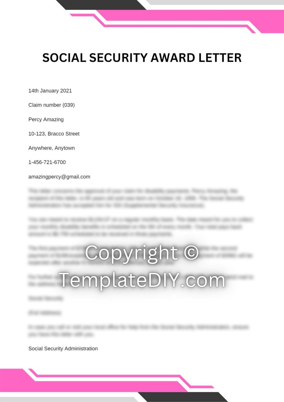Social Security Award Letter Sample with Examples [Word]