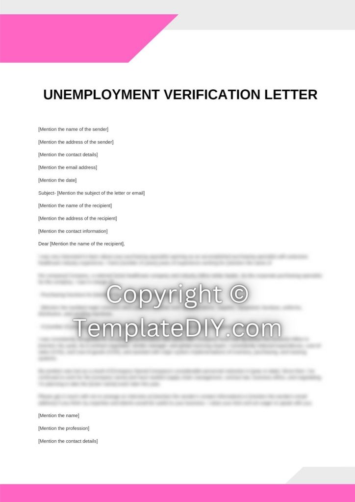 Printable Unemployment Verification Letter Sample