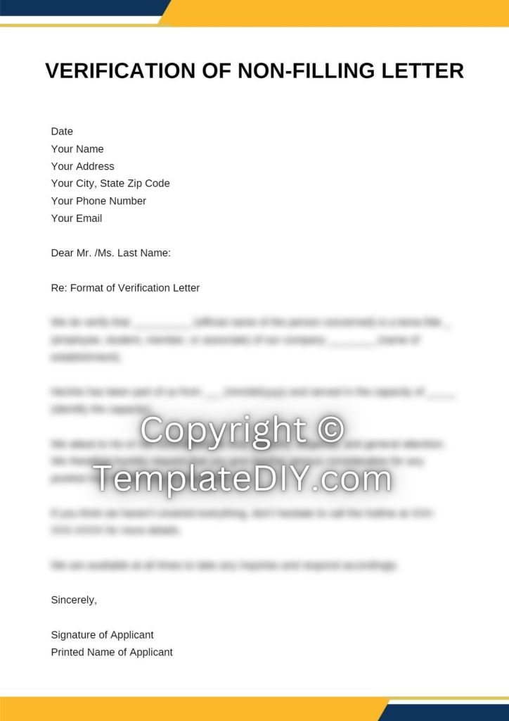 Verification of Non Filling Letter Sample with Examples