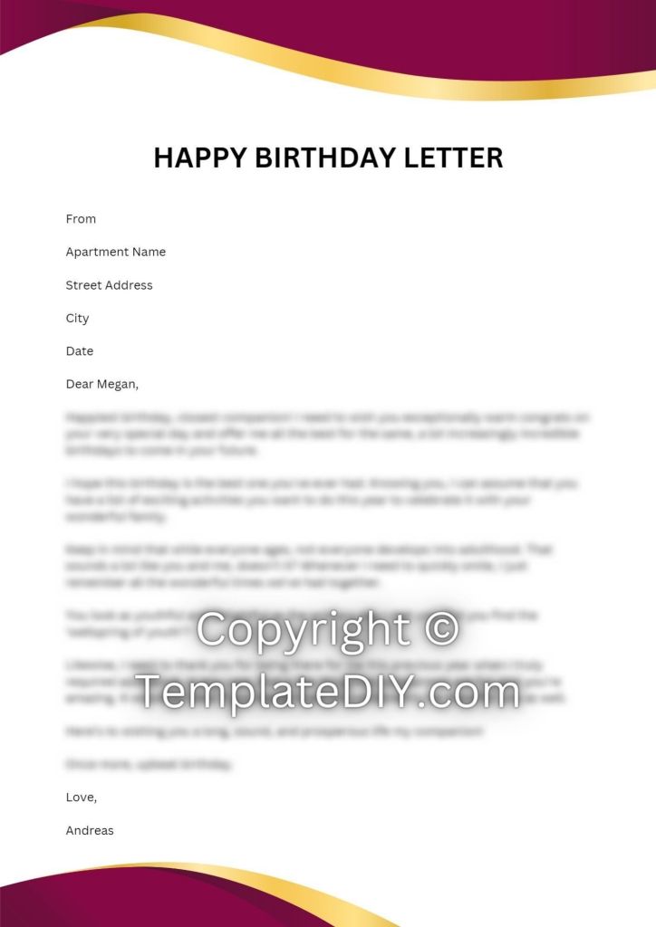 Happy Birthday Letter Sample with Examples [Word Editable]