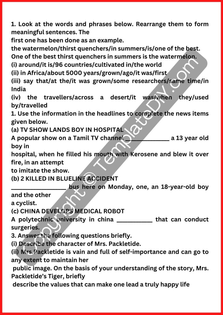 10th Grade English Worksheets Printable Template in PDF & Word