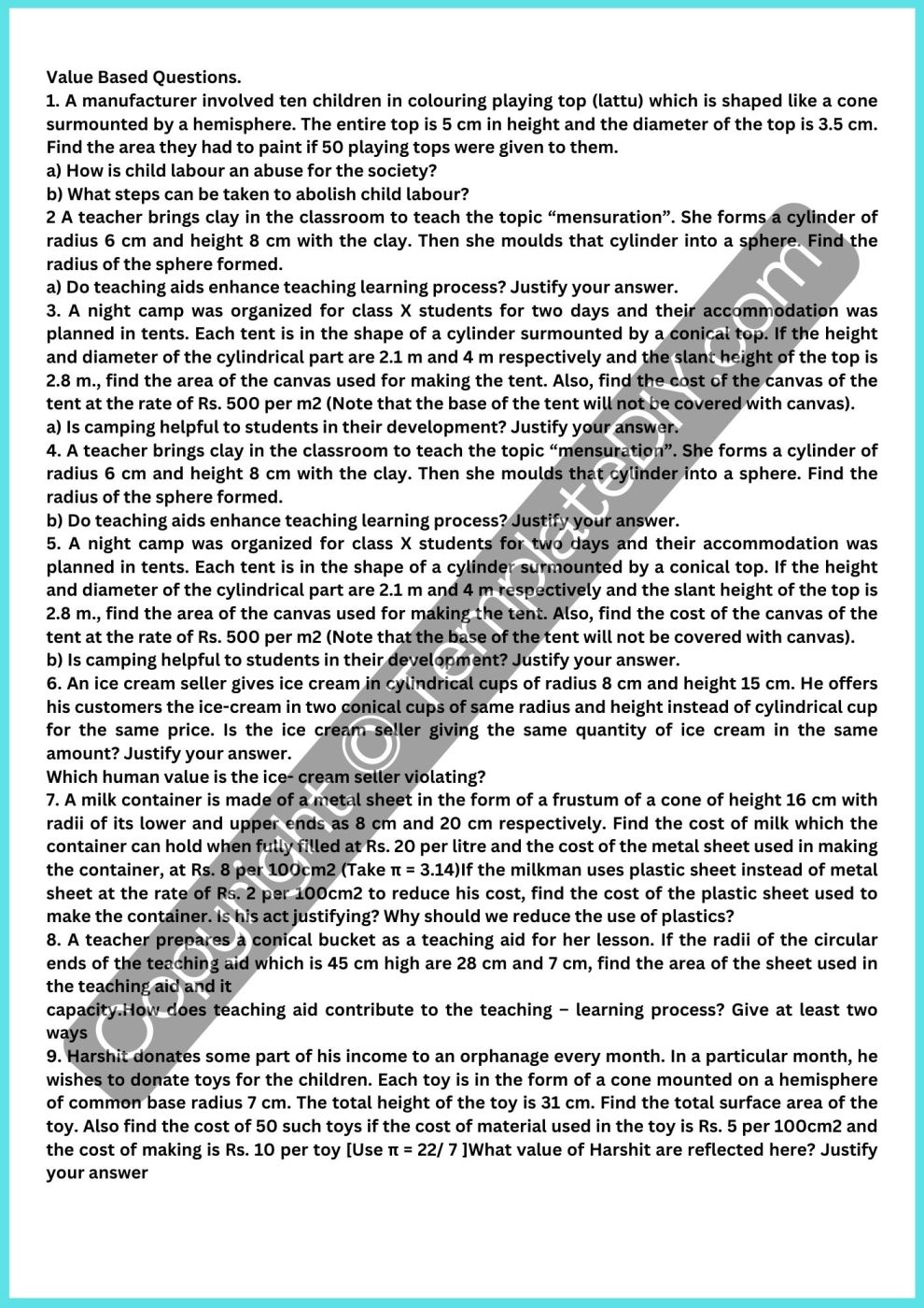 10th Grade Geometry Worksheets Printable Template PDF Word