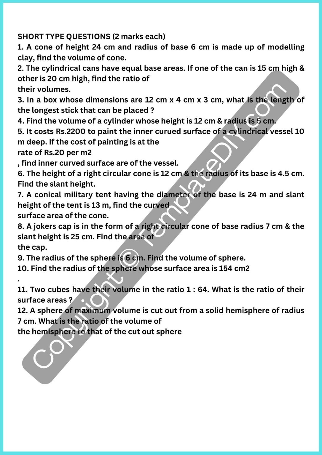 10th Grade Geometry Worksheets Printable Template PDF Word