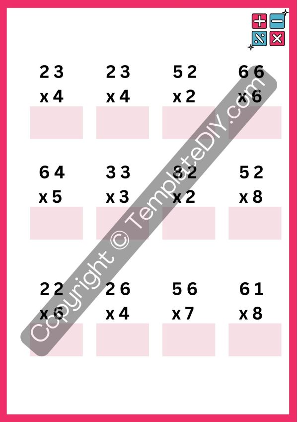 2 Digit by 1 Digit Multiplication Worksheets Template PDF
