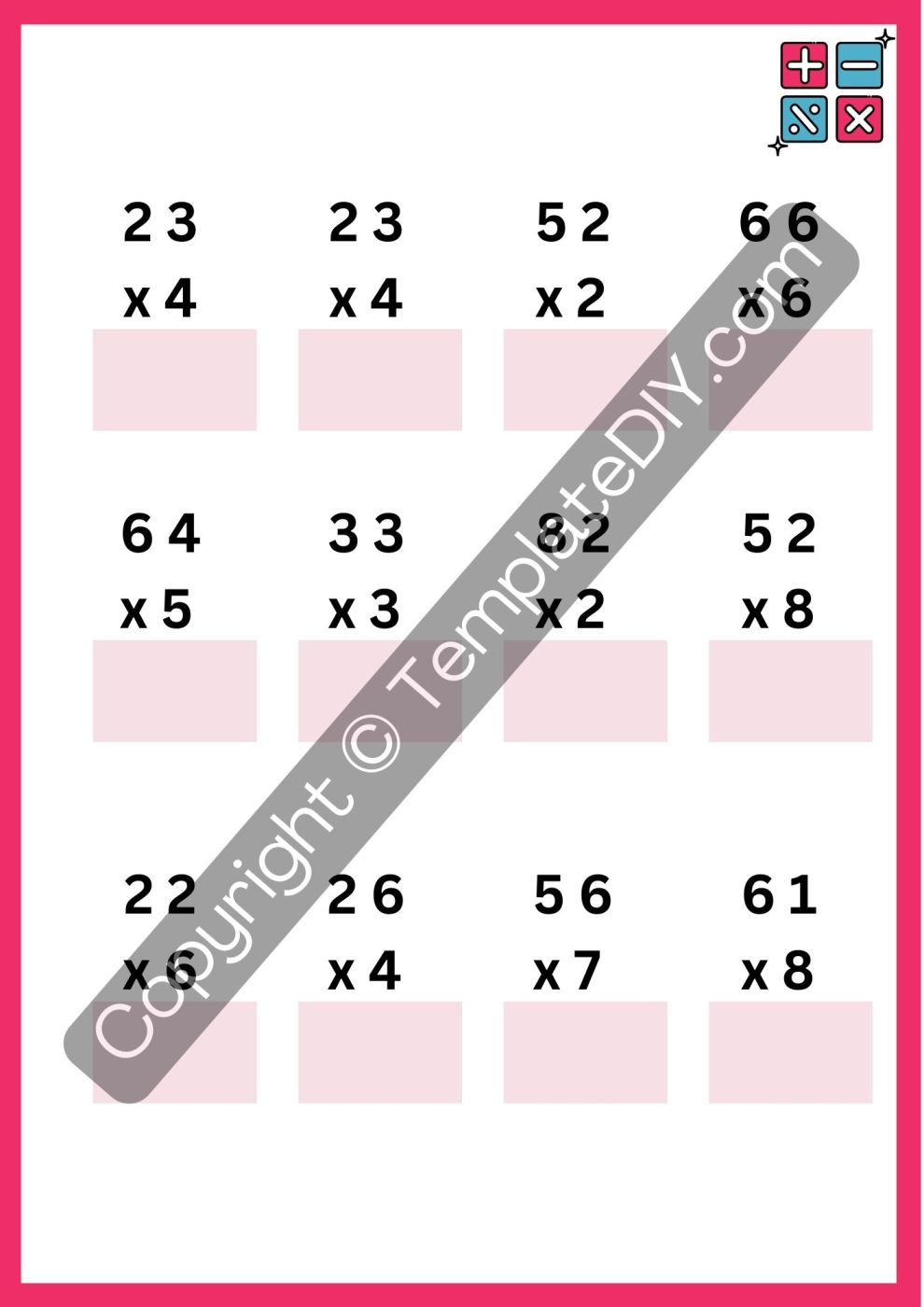 2 Digit by 1 Digit Multiplication Worksheets Template PDF