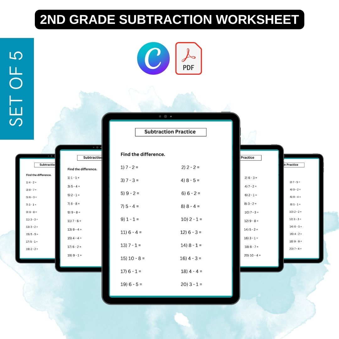2nd Grade Subtraction Worksheets Template Printable PDF