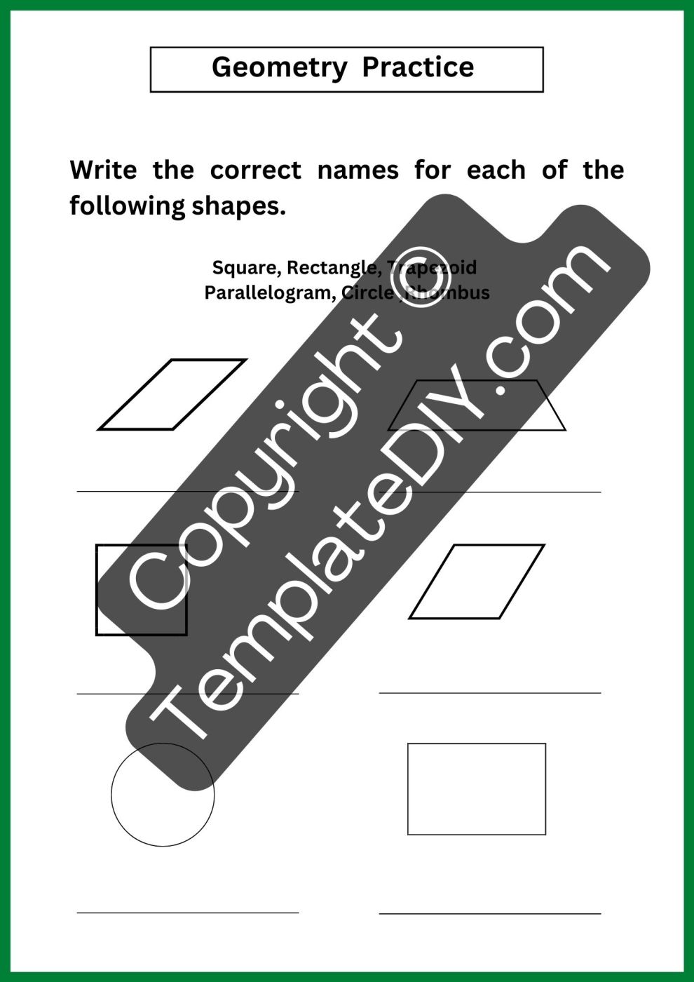 3rd Grade Geometry Worksheets Template Printable PDF, Word
