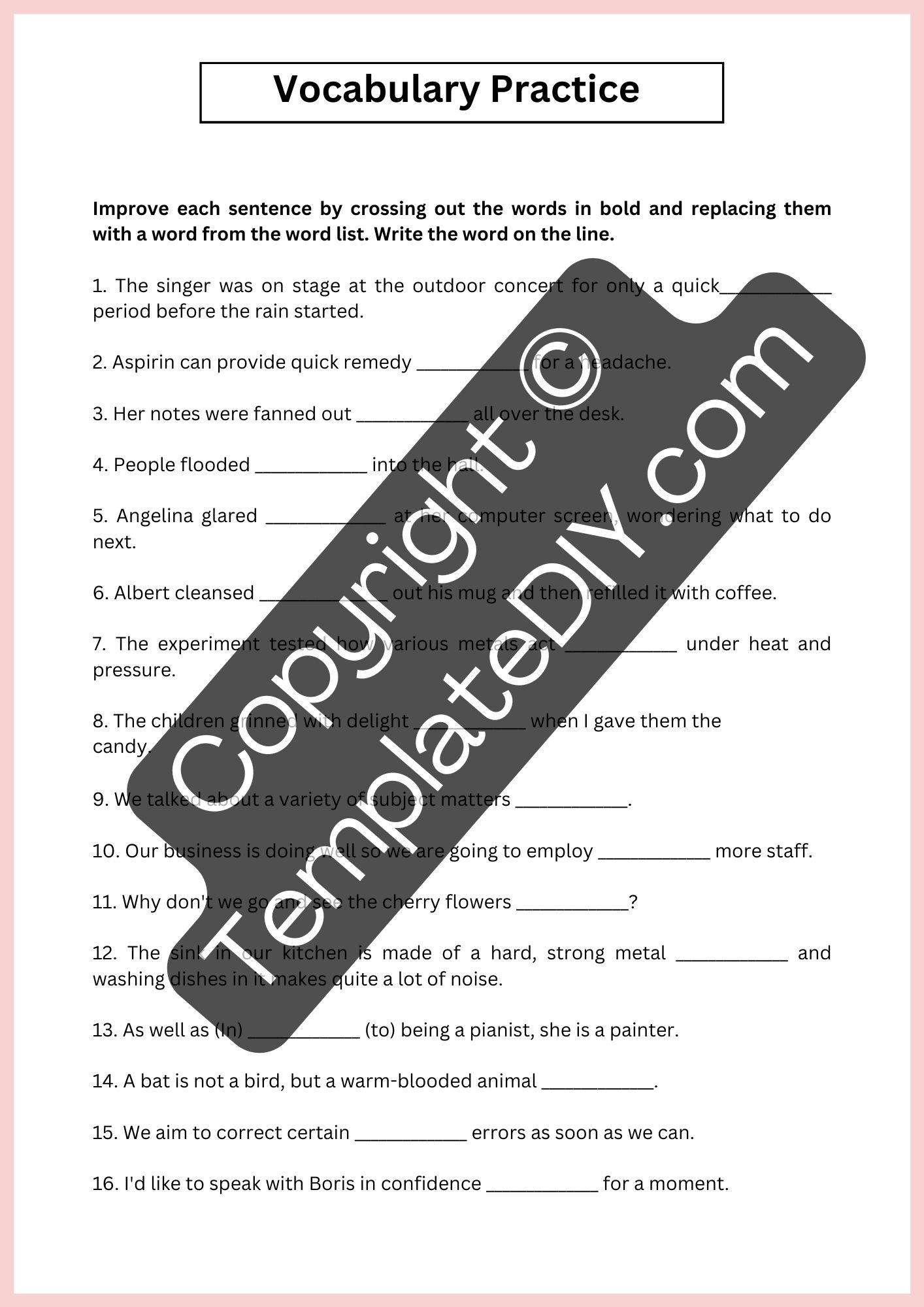 3rd Grade Vocabulary Worksheets Pdf