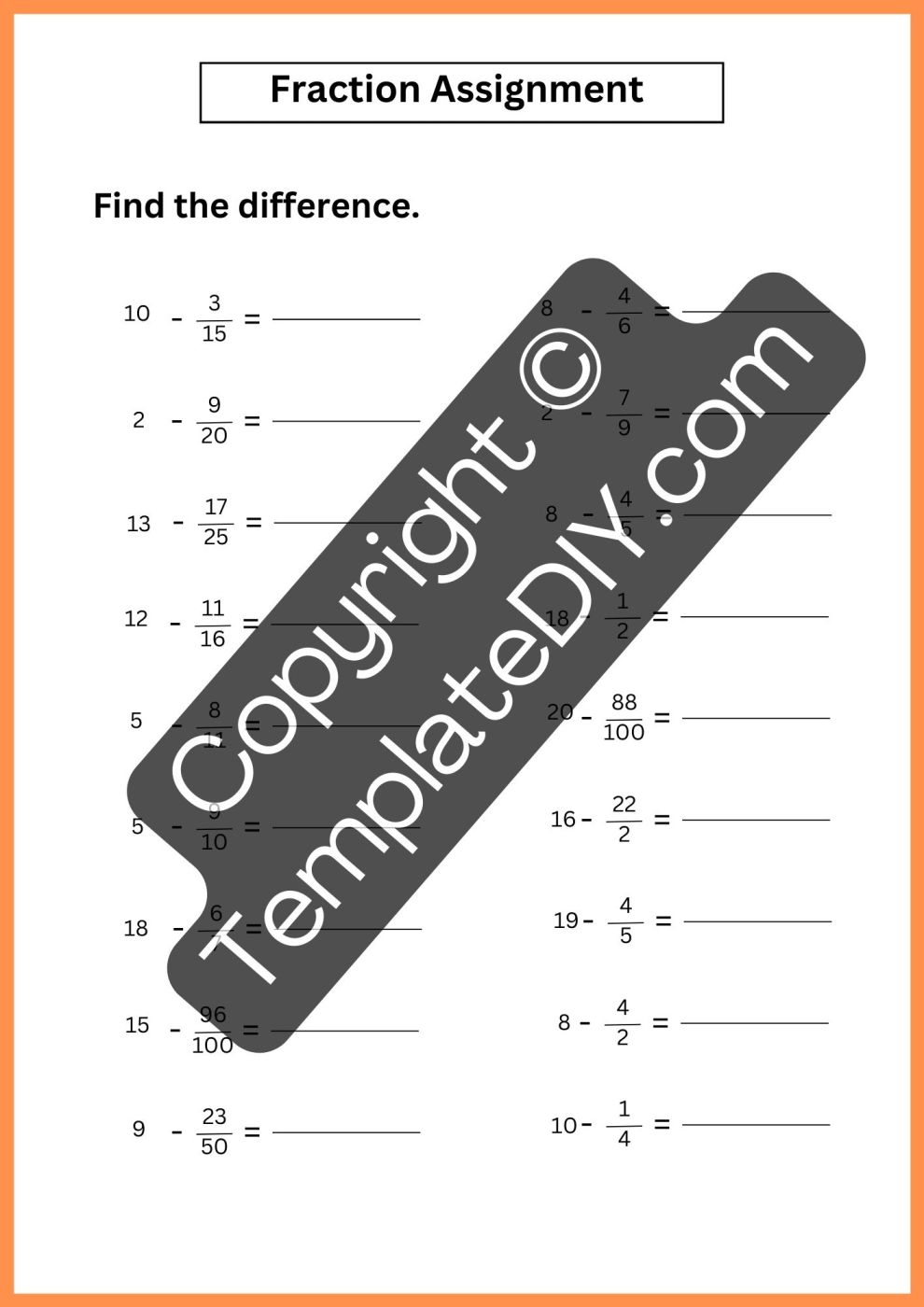 4th Grade Fractions Worksheets Template Printable PDF, Word