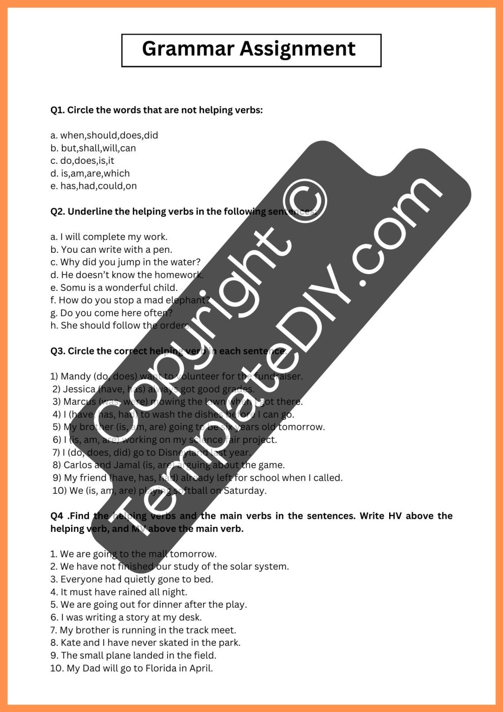 4th Grade Grammar Worksheets Template Printable PDF, Word