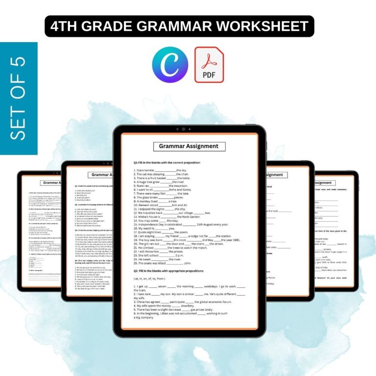 4th Grade Grammar Worksheets Template Printable PDF, Word