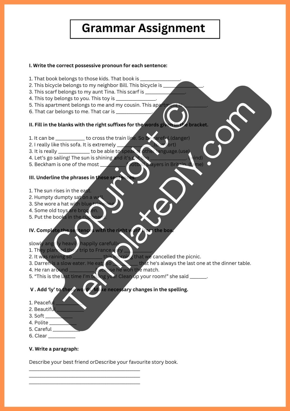 4th Grade Grammar Worksheets Template Printable PDF, Word