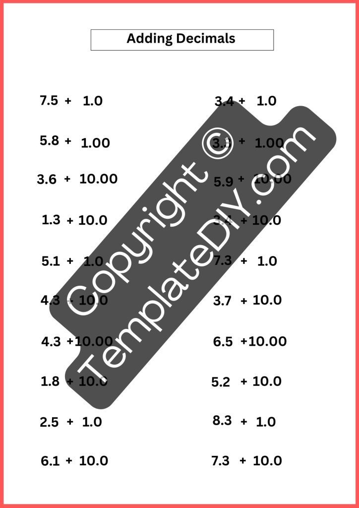 5th Grade Decimal Worksheets Printable Template PDF, Word