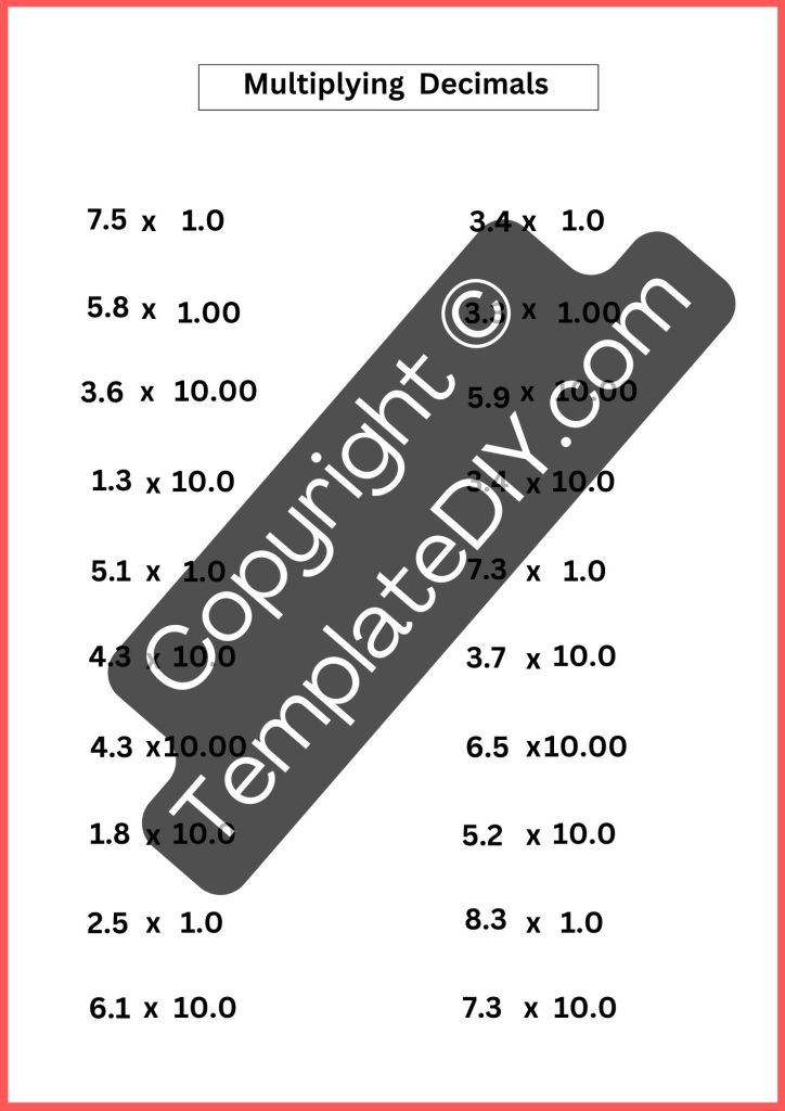 5th Grade Decimal Worksheets Printable Template PDF, Word
