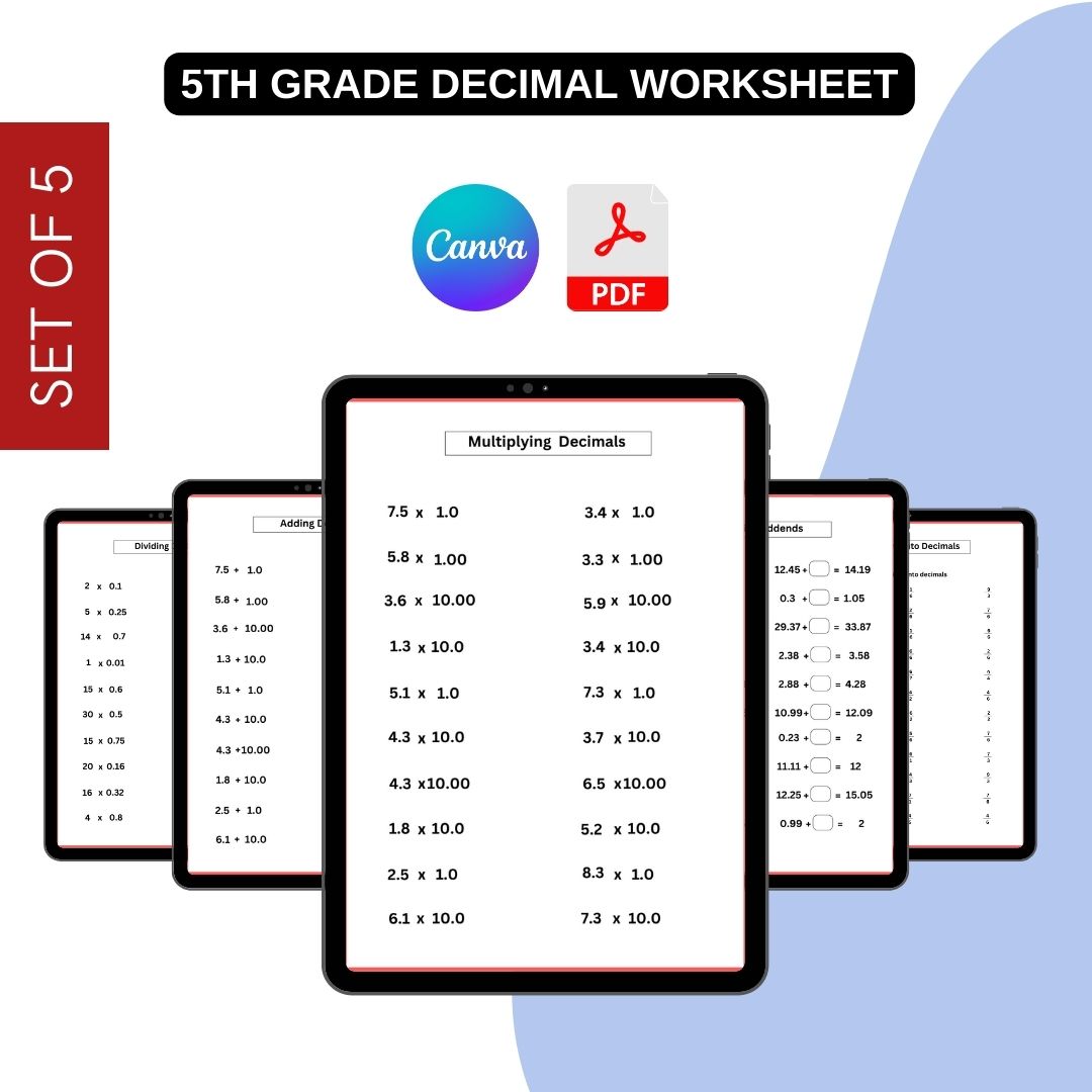 5th Grade Decimal Worksheets Printable Template PDF, Word