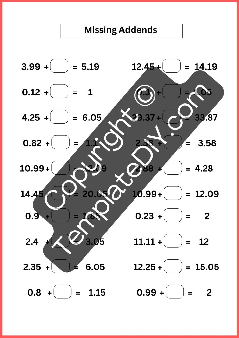 5th Grade Decimal Worksheets Printable Template PDF, Word