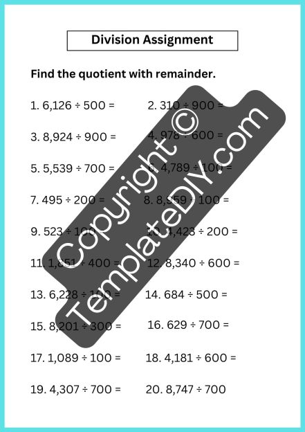 5th Grade Division Worksheets Printable Template in Pdf & Word