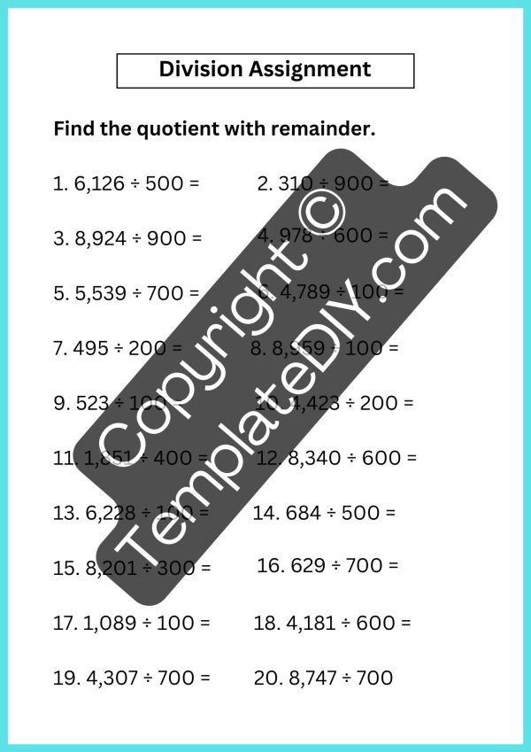 5th Grade Division Worksheets Printable Template in Pdf & Word