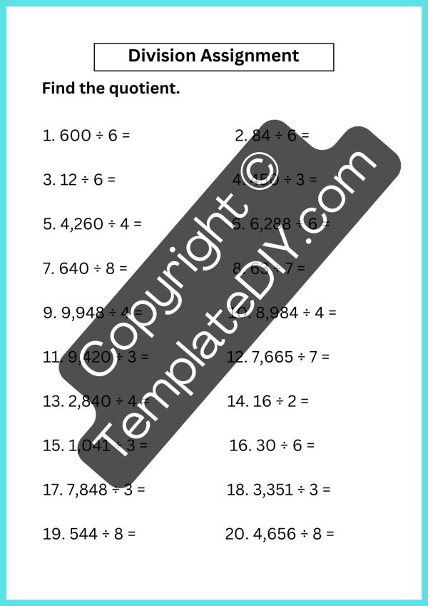 5th Grade Division Worksheets Printable Template in Pdf & Word
